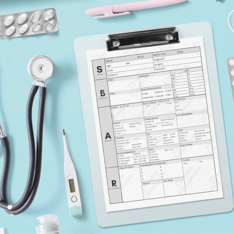 Gray Med-surg Nurse Report Sheet, Nurse Brain, SBAR, RN, LPN - Etsy