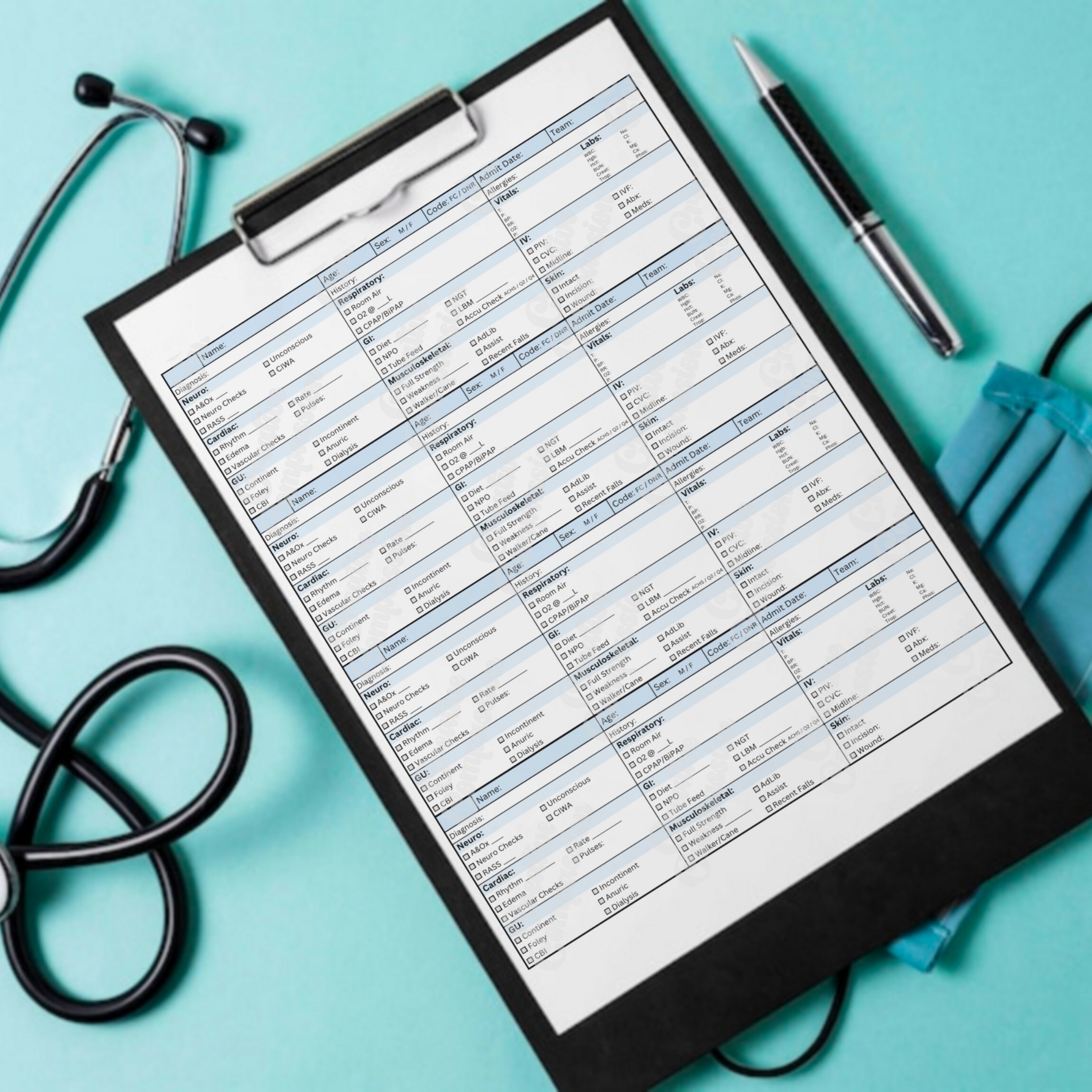 Blue 4 Patient Med-surg Nurse Report Sheet Nurse Brain SBAR - Etsy