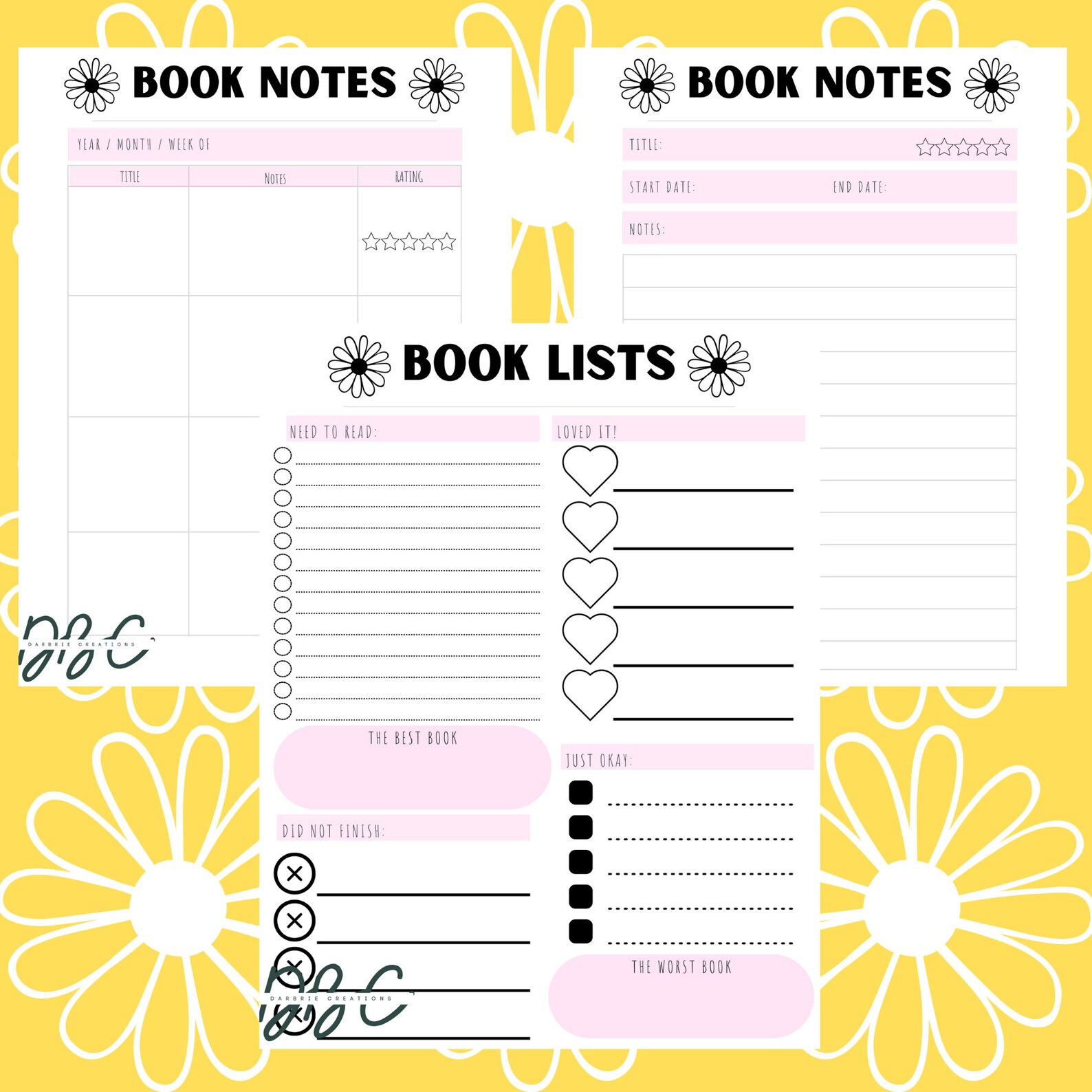 Book Tracker Bundle Daisy Design Printable - Etsy