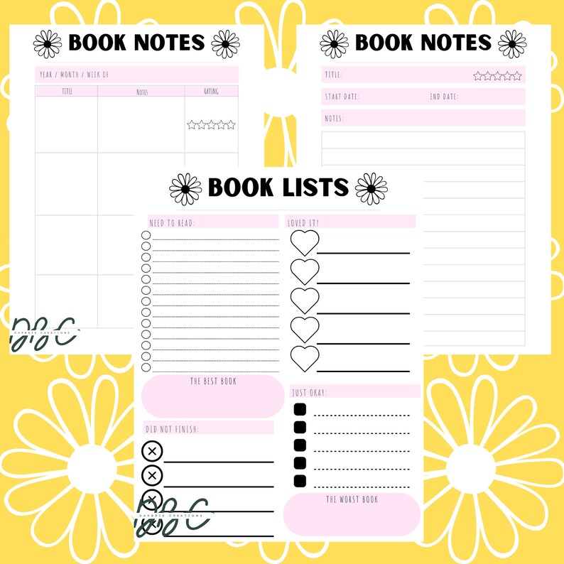 Book Tracker Bundle Daisy Design Printable - Etsy