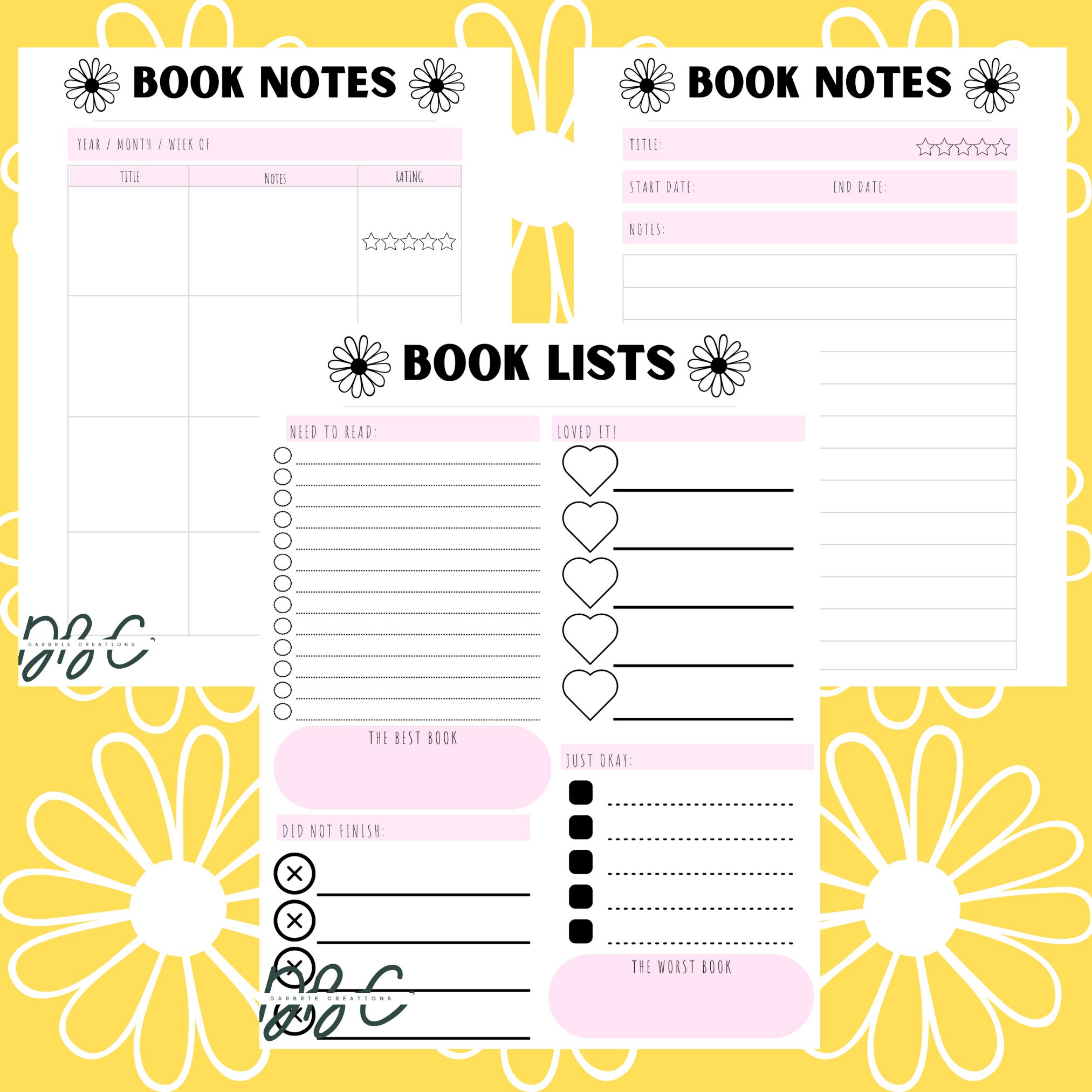 Book Tracker Bundle Daisy Design Printable - Etsy