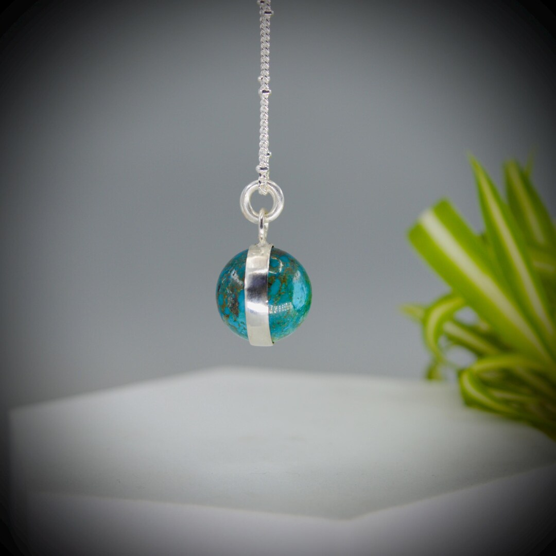 Phoenix Turquoise Crystal Ball Necklace: Sterling Silver Caged Pendant ...