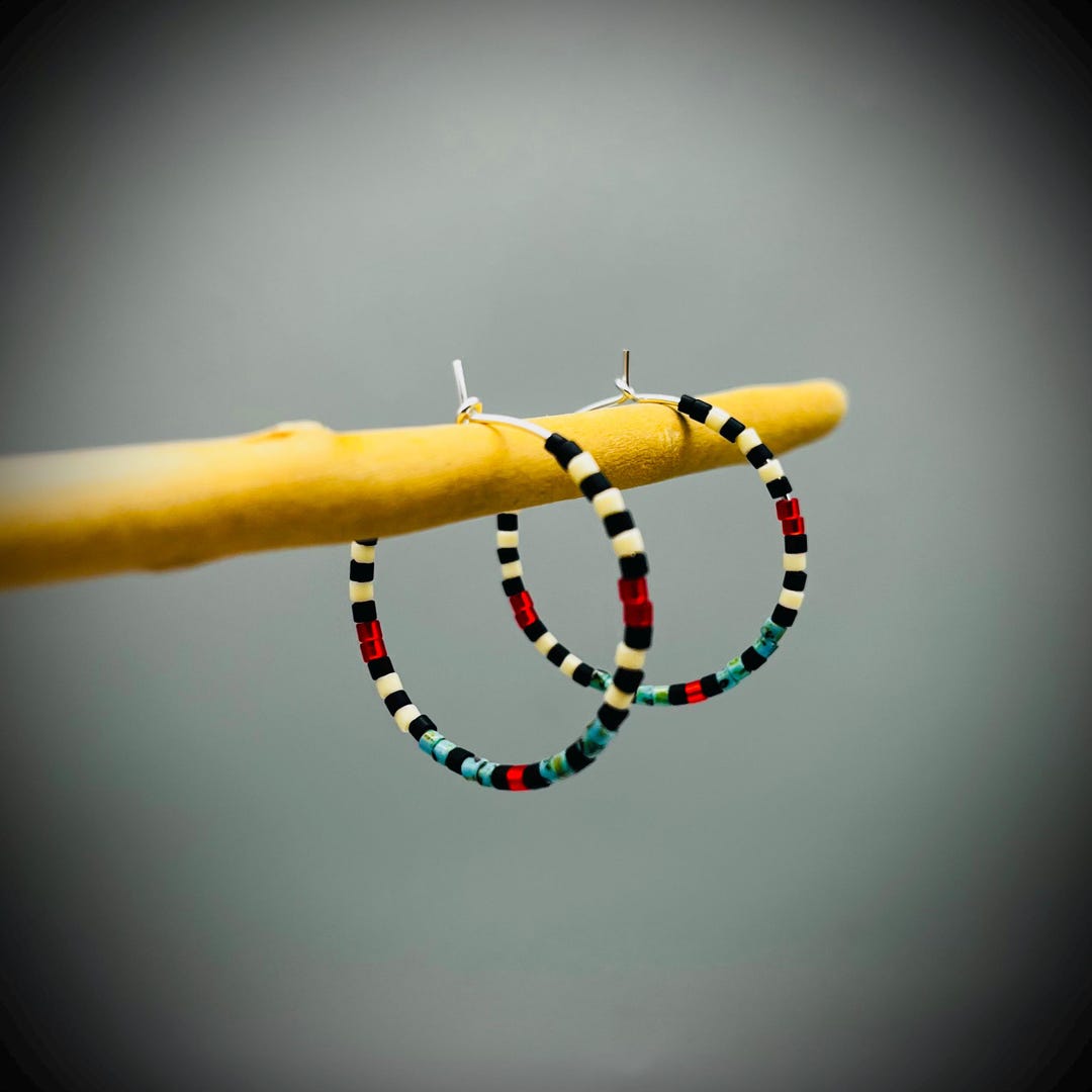 Beaded Native American Style Hoop Earrings: Sterling Silver, Tribal ...