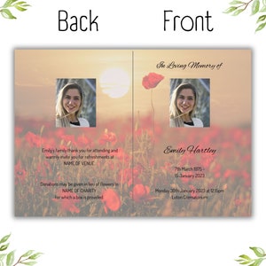 Funeral Order of Service Poppy, Minimalist Funeral Program Template ...