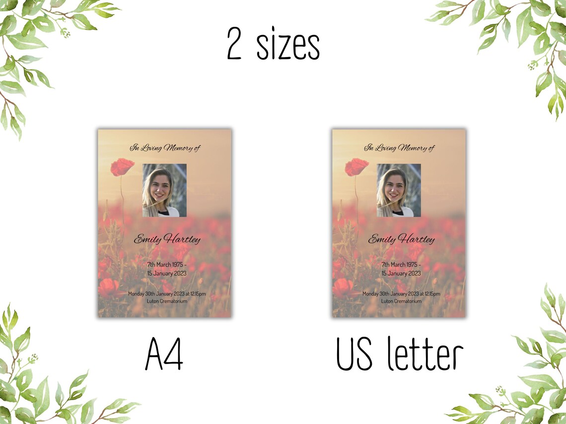 Funeral Order of Service Poppy, Minimalist Funeral Program Template ...