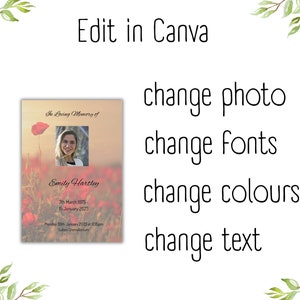 Funeral Order of Service Poppy, Minimalist Funeral Program Template ...