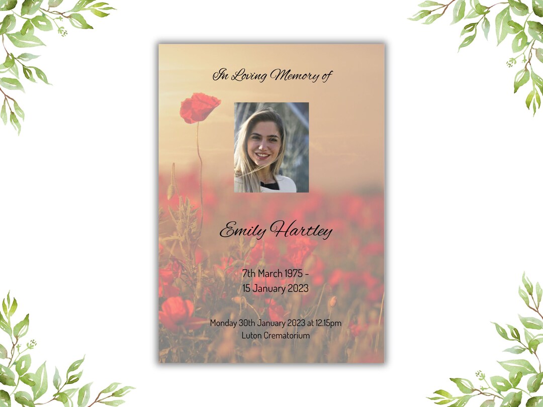 Funeral Order of Service Poppy Minimalist Funeral Program - Etsy