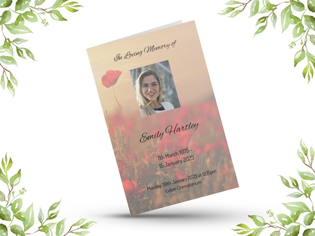 Funeral Order of Service Poppy, Minimalist Funeral Program Template ...
