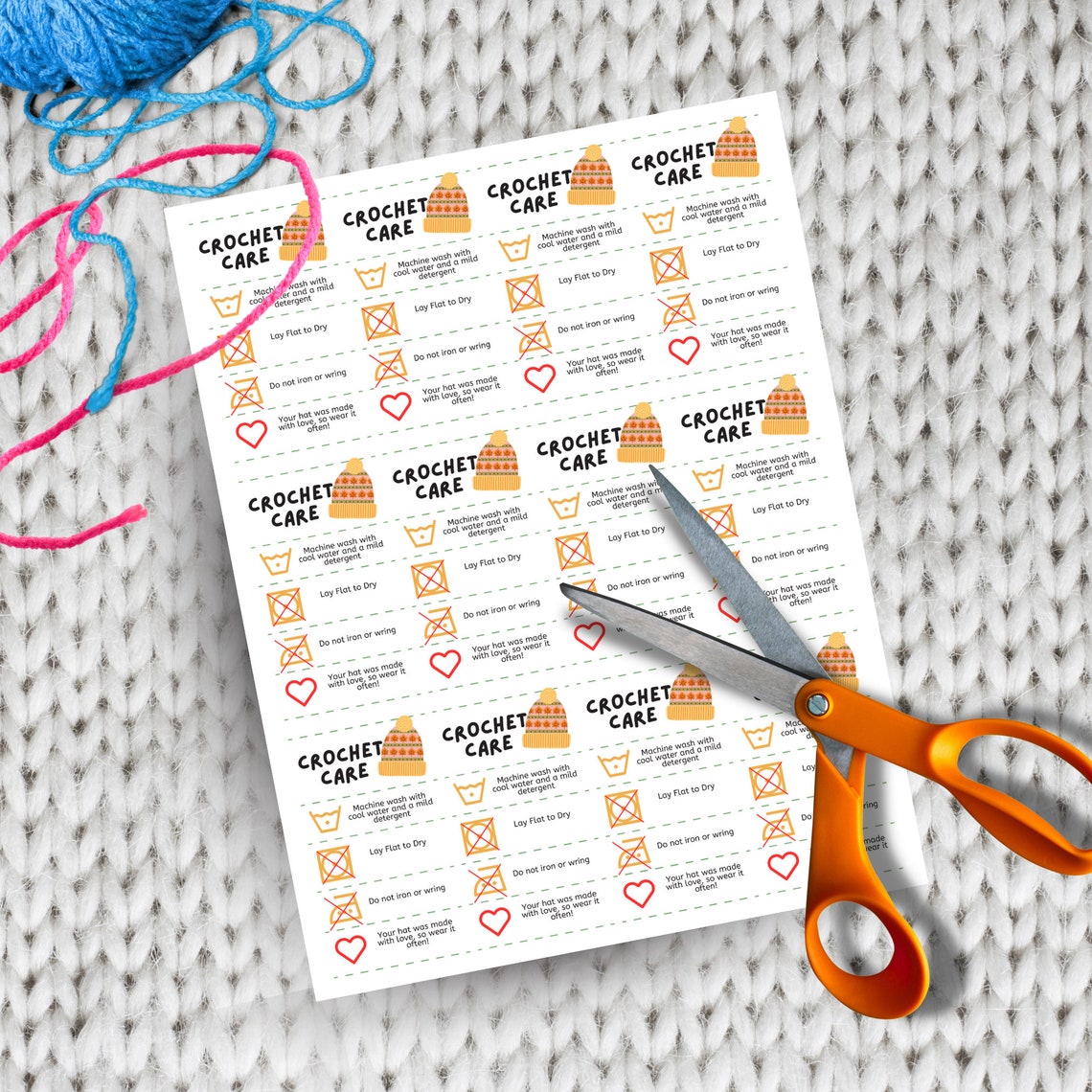 Crochet Care Card, Printable Care Label, Yarn Washing Instructions ...