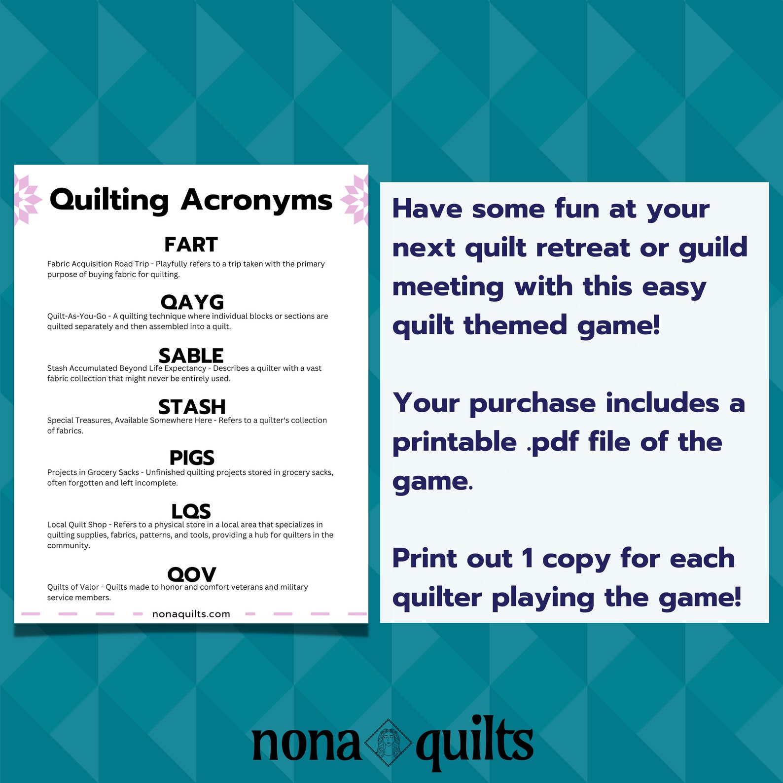 Quilting Acronyms Game: Fun Quilt Guild Activity (digital Download) - Etsy