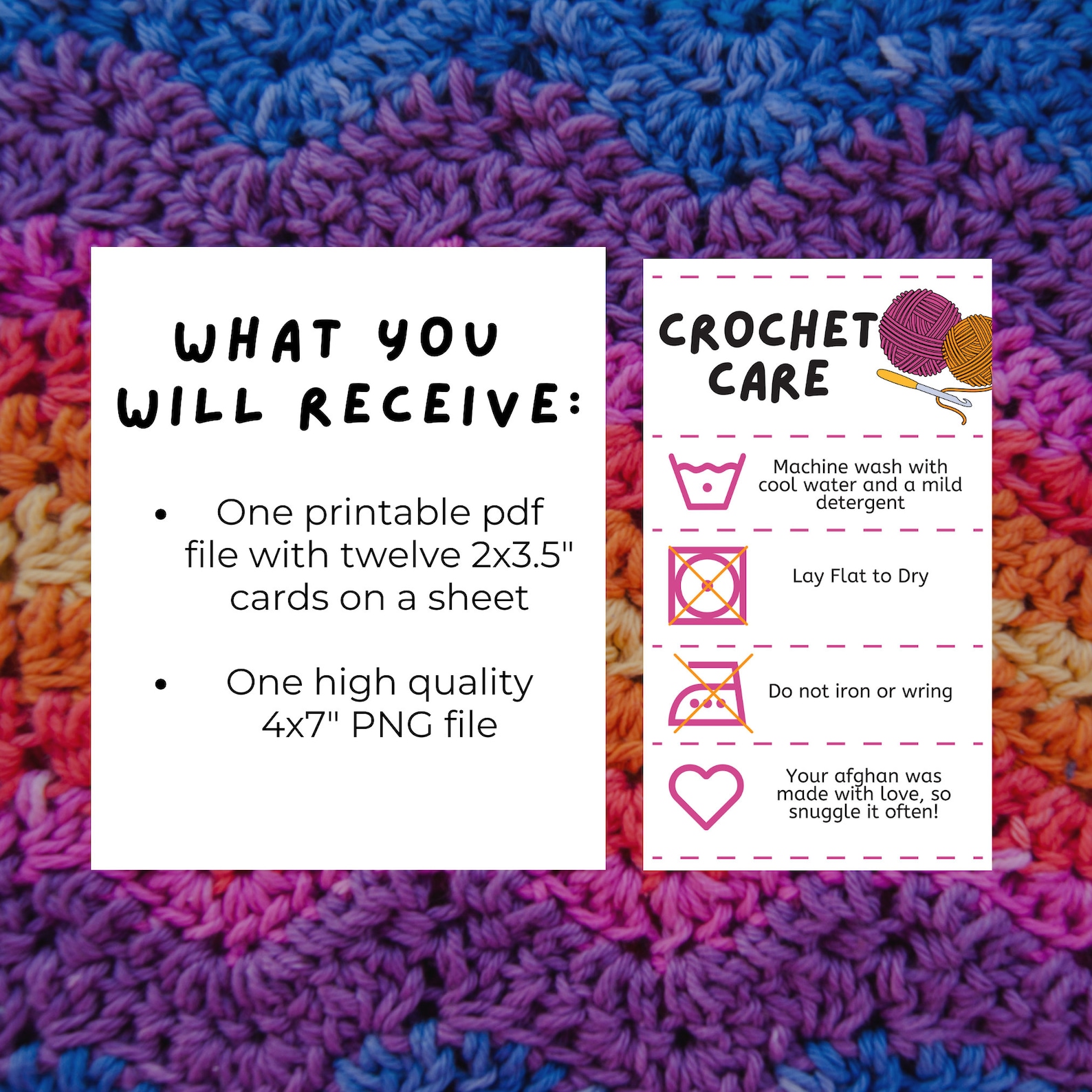 Handmade Care Card, Printable Crochet Care Instructions, Yarn Washing ...