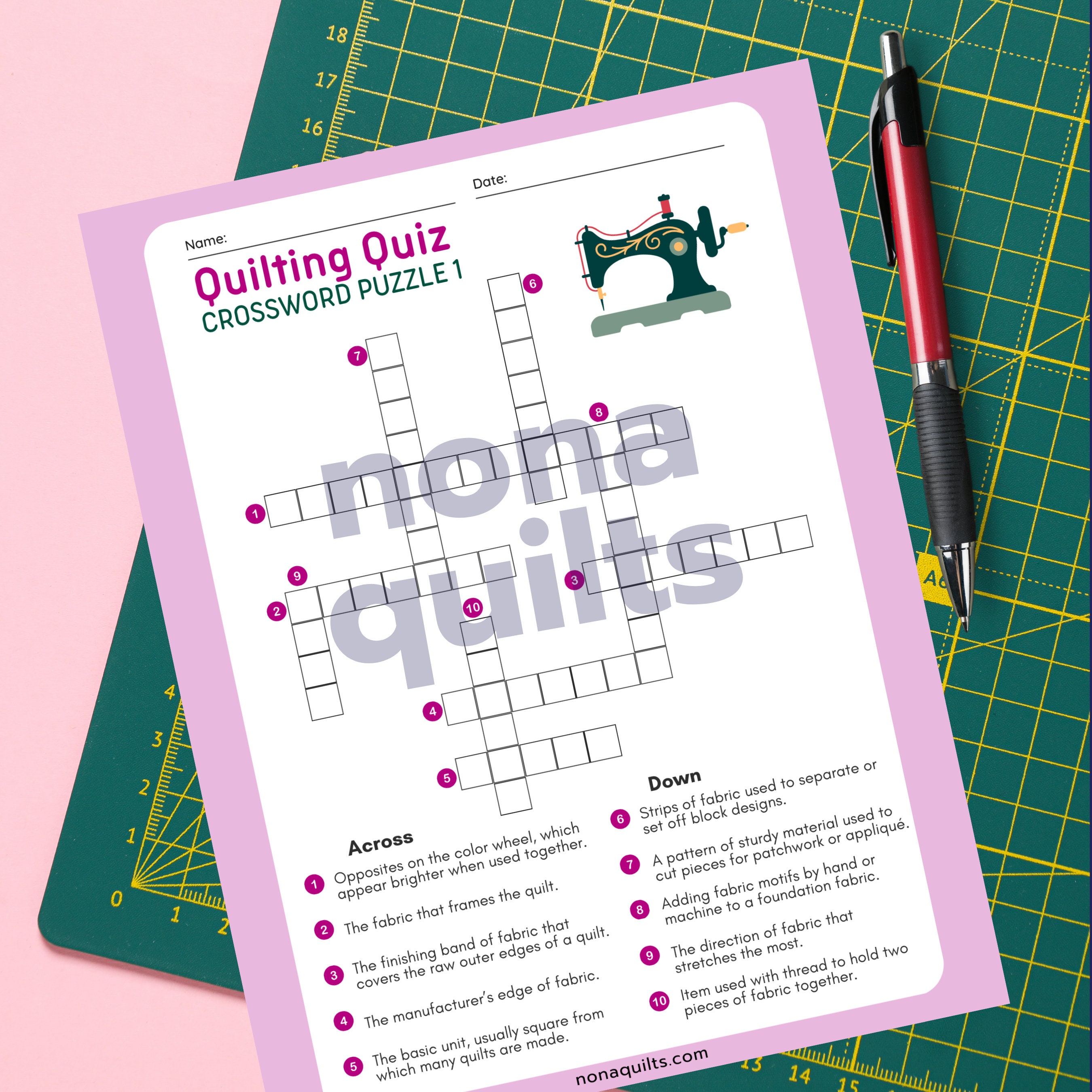 Quilting Crossword Puzzle, Easy Sewing Game, Quilting Printable, Gift ...