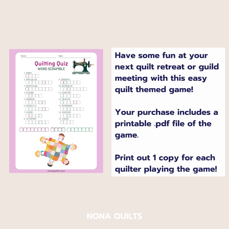 Quilting Word Scramble Game: Printable Sewing Puzzle (PDF) - Etsy