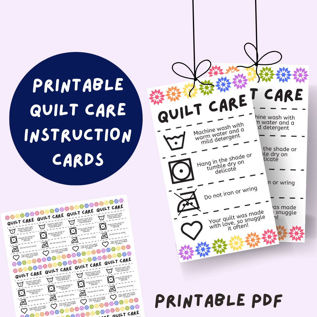 Quilt Care Card, Printable Care Cards, Handmade Care Card, Laundry ...