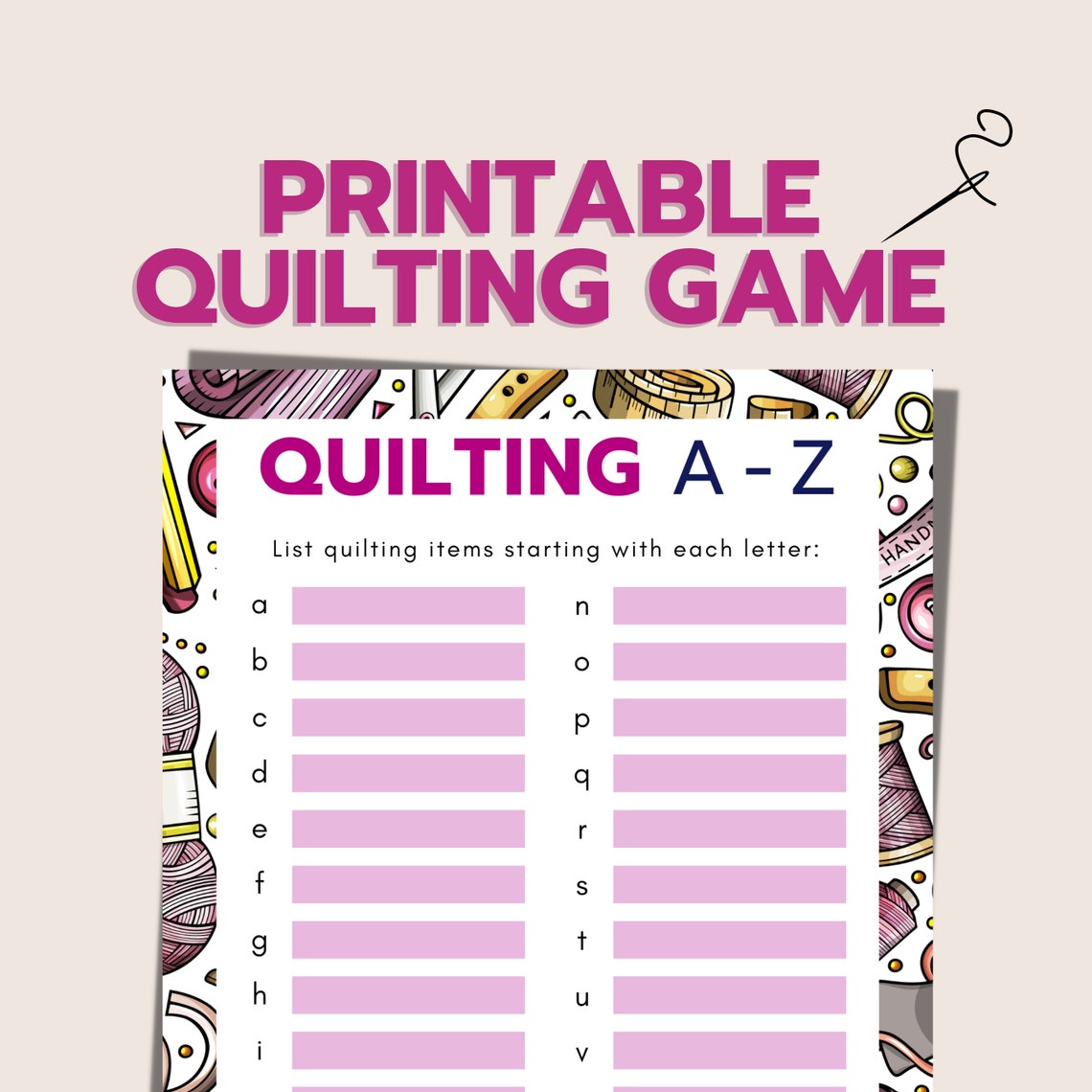 Quilting A-Z Game: Printable Quilt Retreat Activity (digital Download ...