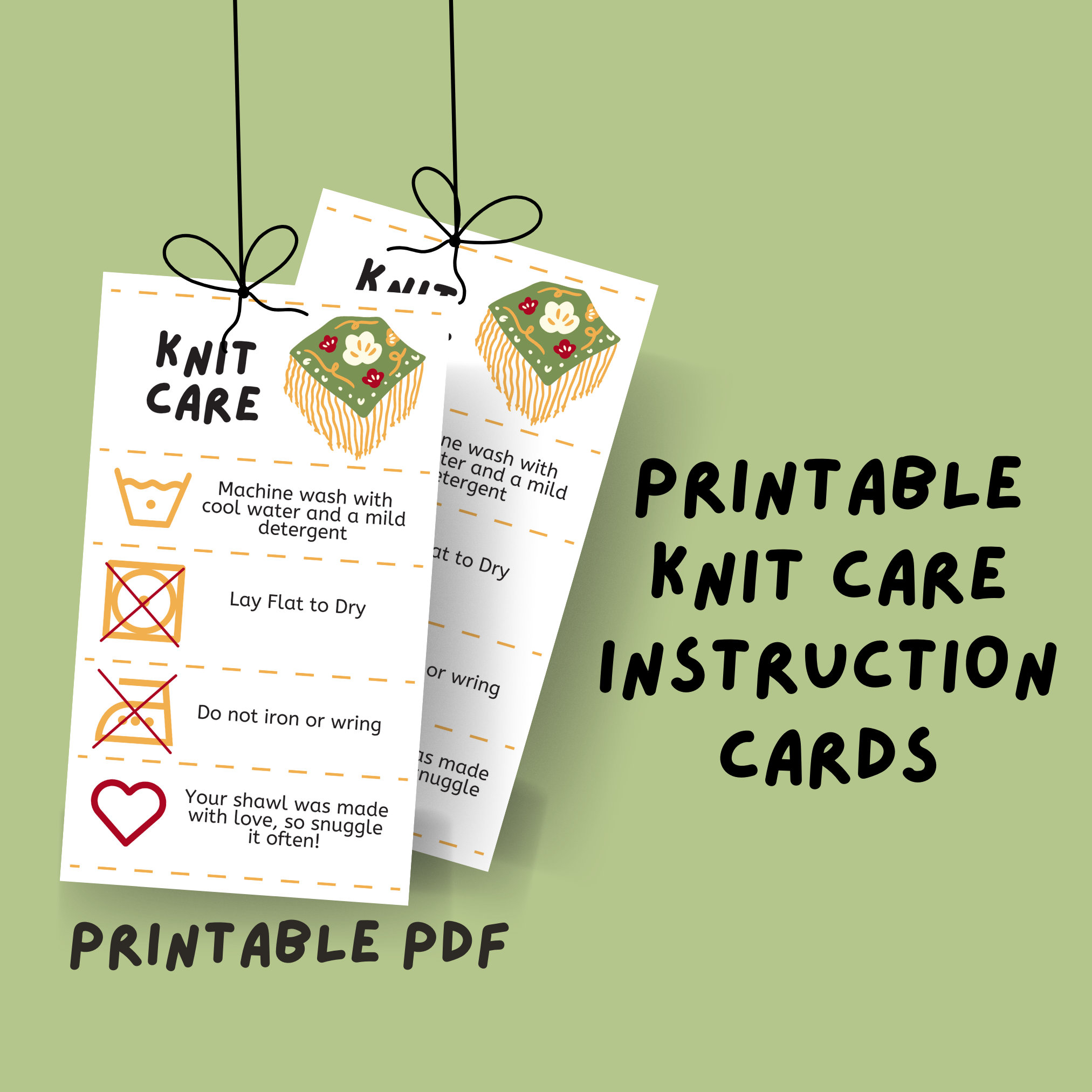 Knit Care Card, Printable Care Instructions, Handmade Gift Tags ...