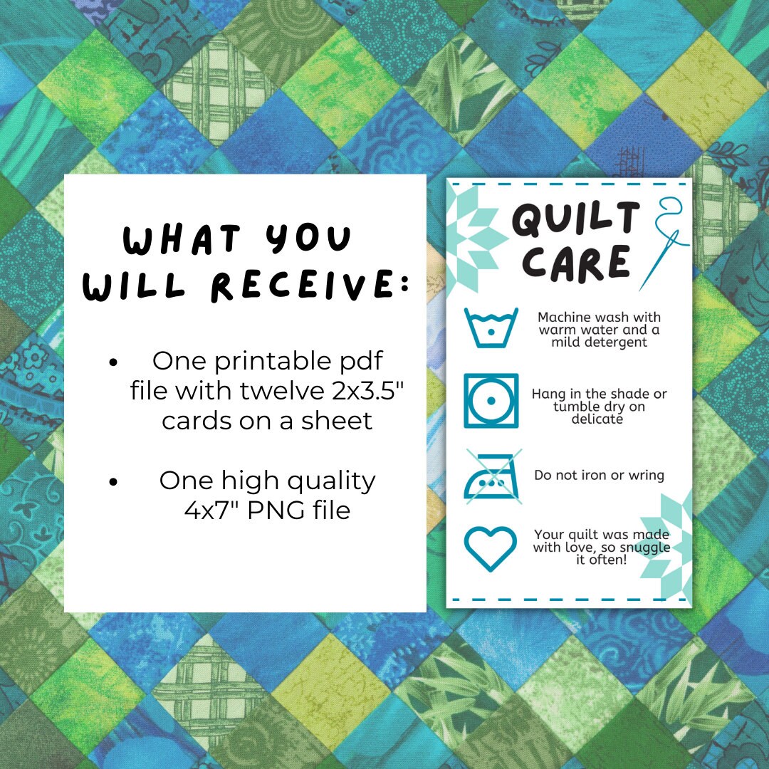 Printable Care Cards, Quilt Care Instructions, Editable Handmade Care ...