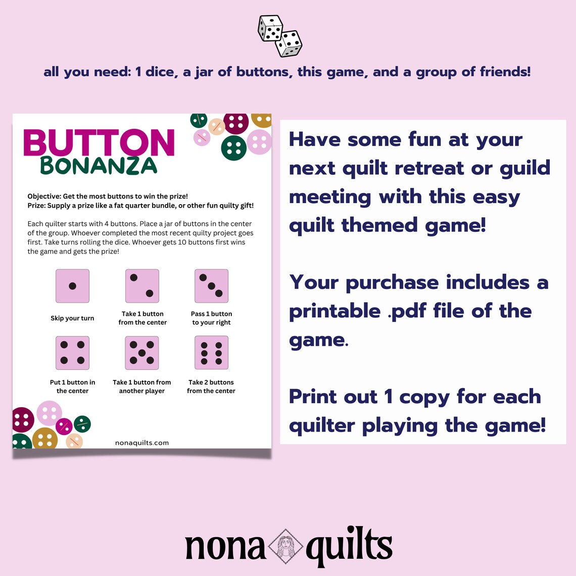 Button Bonanza Quilting Dice Game: Quilt Retreat Printable (PDF) - Etsy