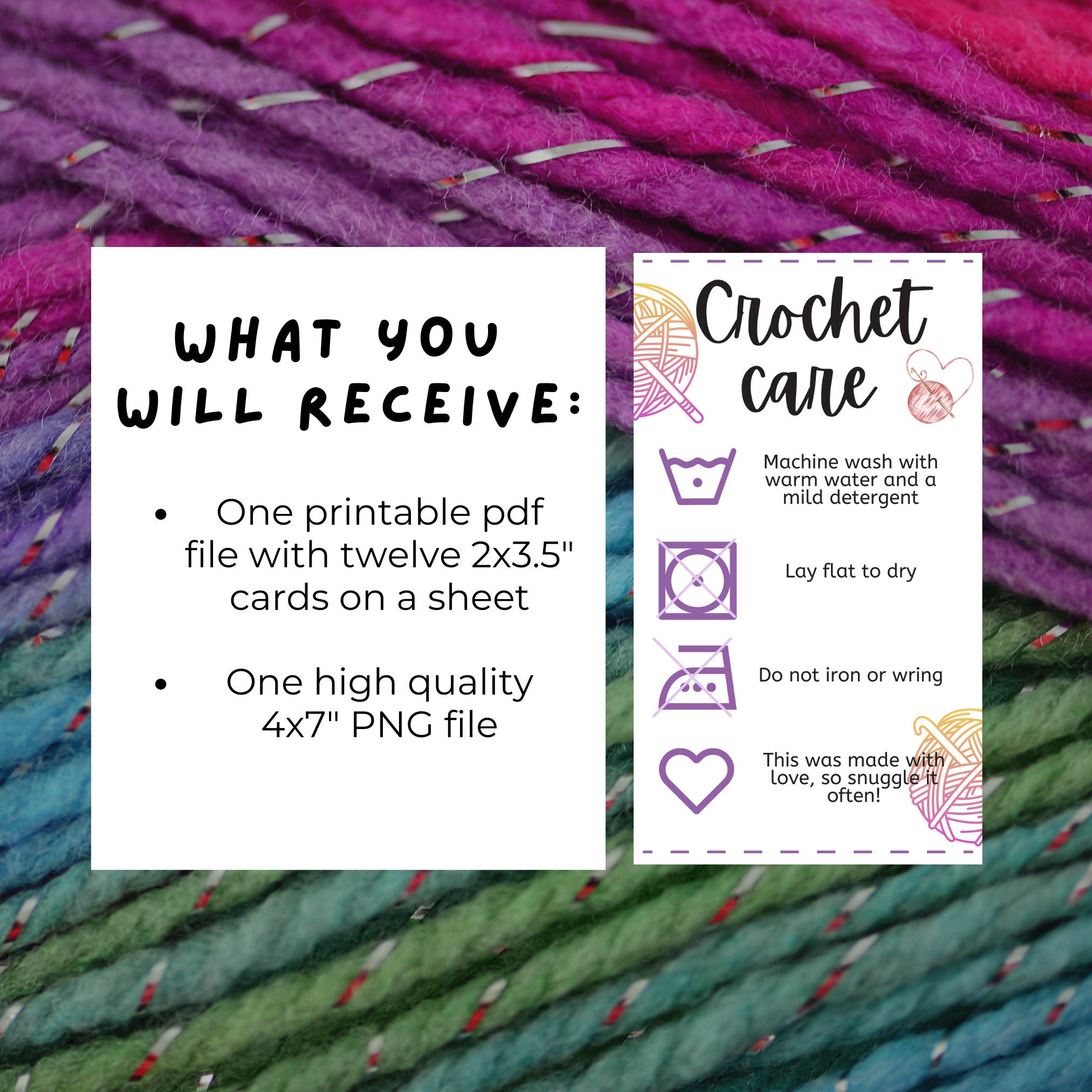Crochet Care Card: Printable Yarn Washing Instructions (PDF) - Etsy