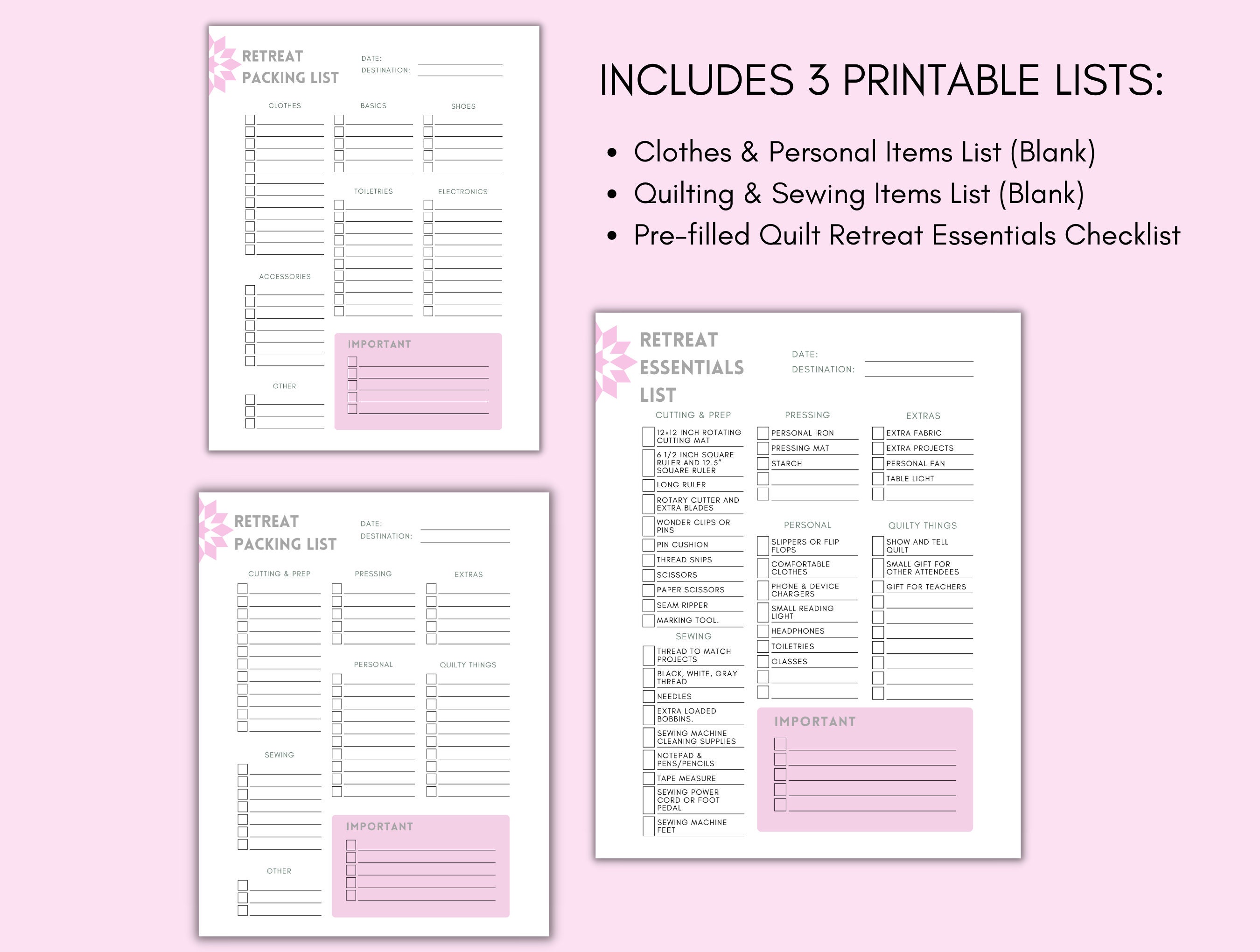 Quilt Retreat Packing Checklist: Printable Sewing Organizer (PDF) - Etsy