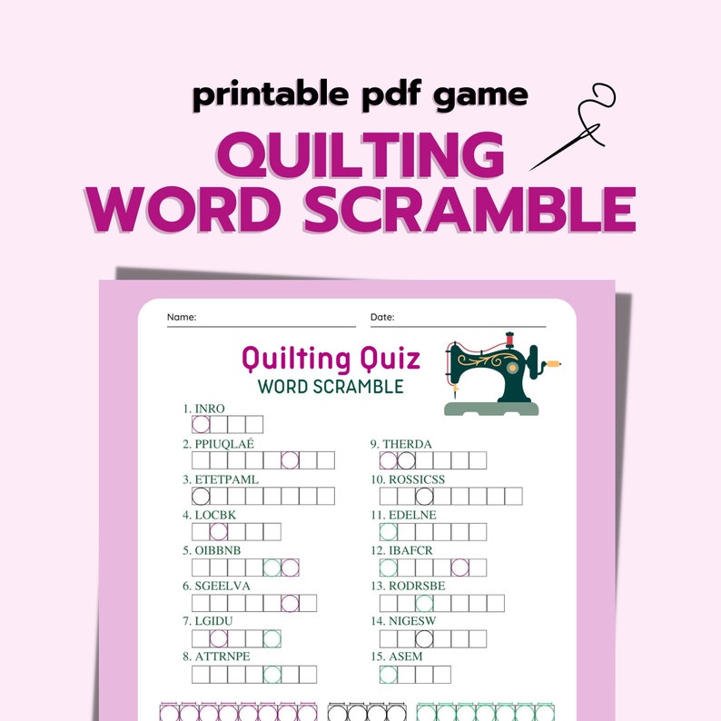 Quilting Word Scramble Game: Printable Sewing Puzzle (PDF) - Etsy