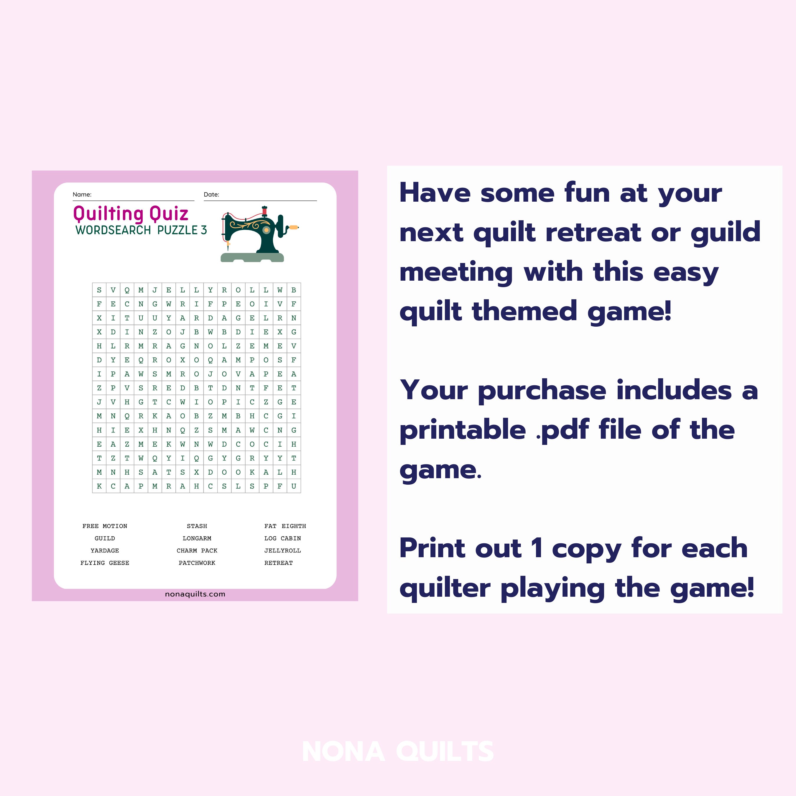 Quilting Word Search Puzzle: Fun Sewing Game (PDF Printable) - Etsy