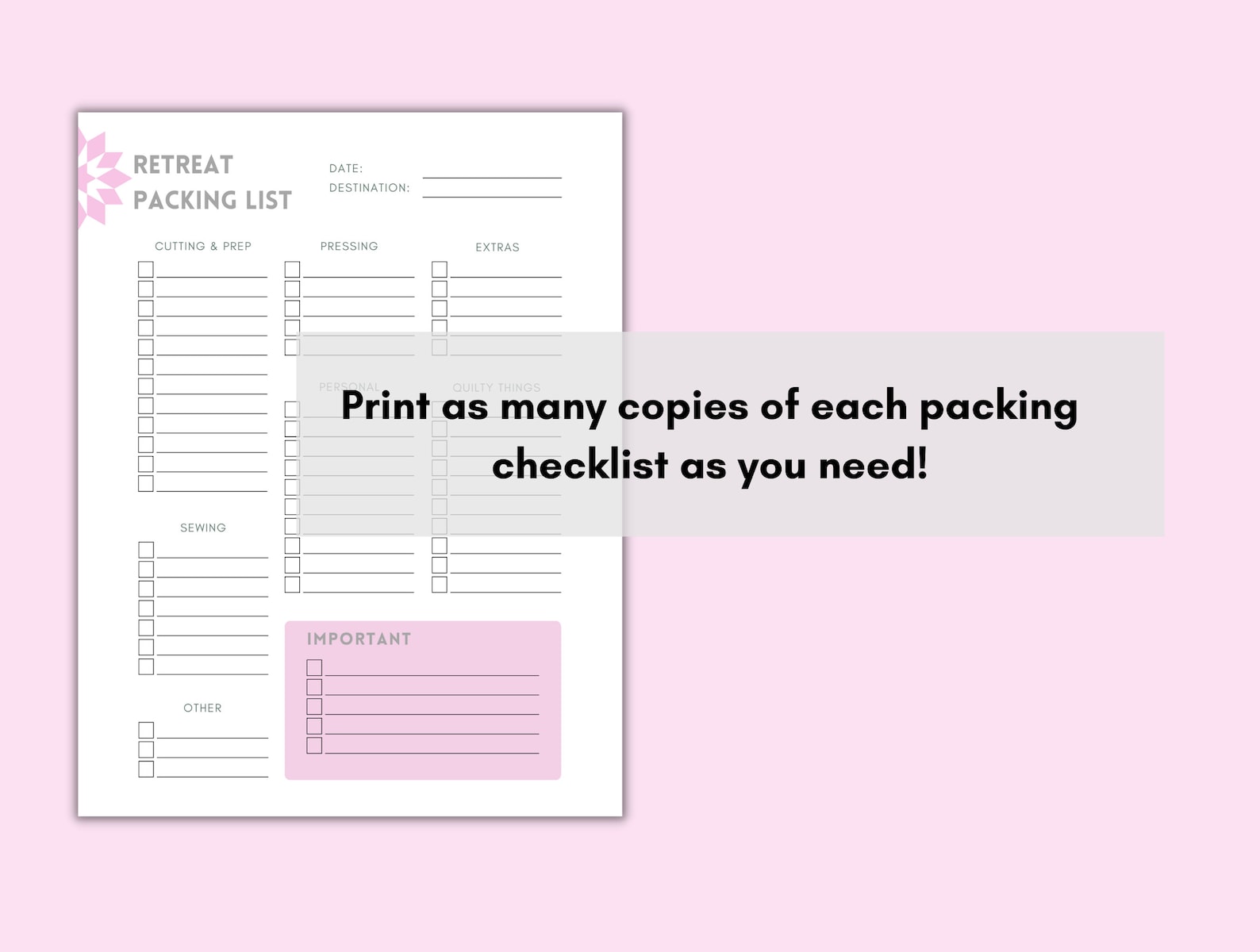 Quilt Retreat Packing Checklist: Printable Sewing Organizer (PDF) - Etsy