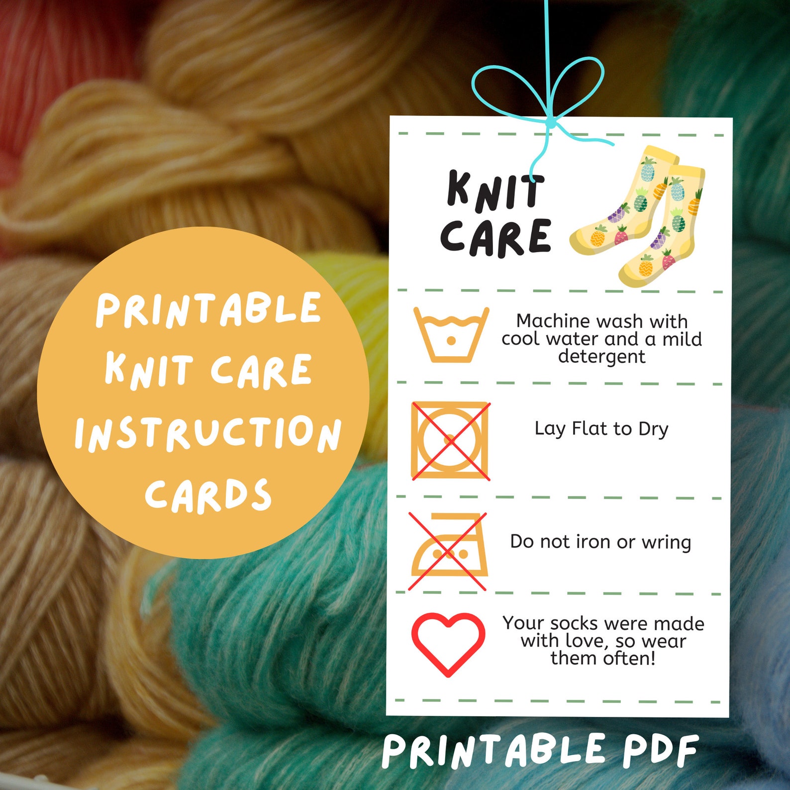 Knit Care Card: Printable Knitting Instructions (PDF) - Etsy