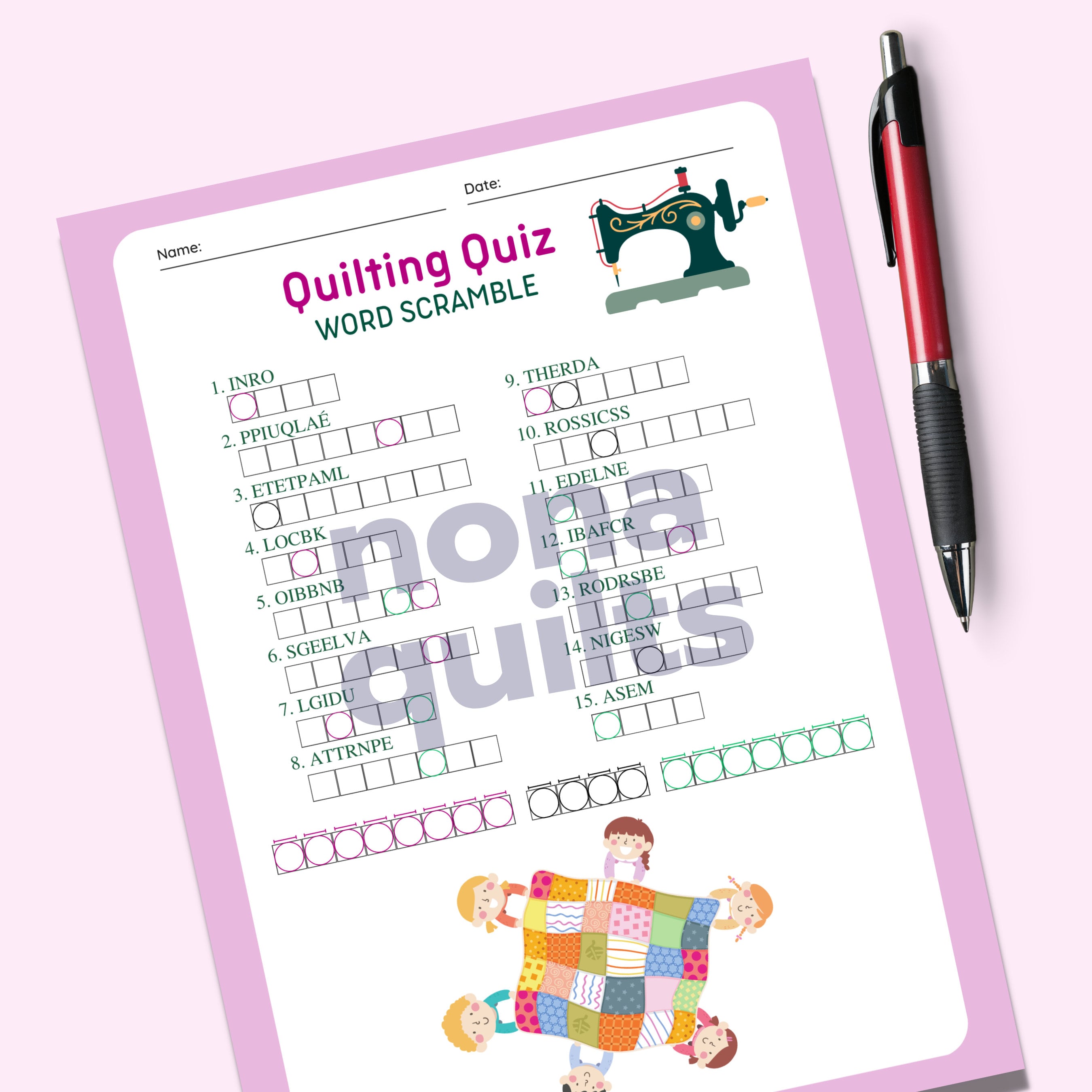 Quilting Word Scramble, Easy Sewing Game, Quilting Printable, Activity ...