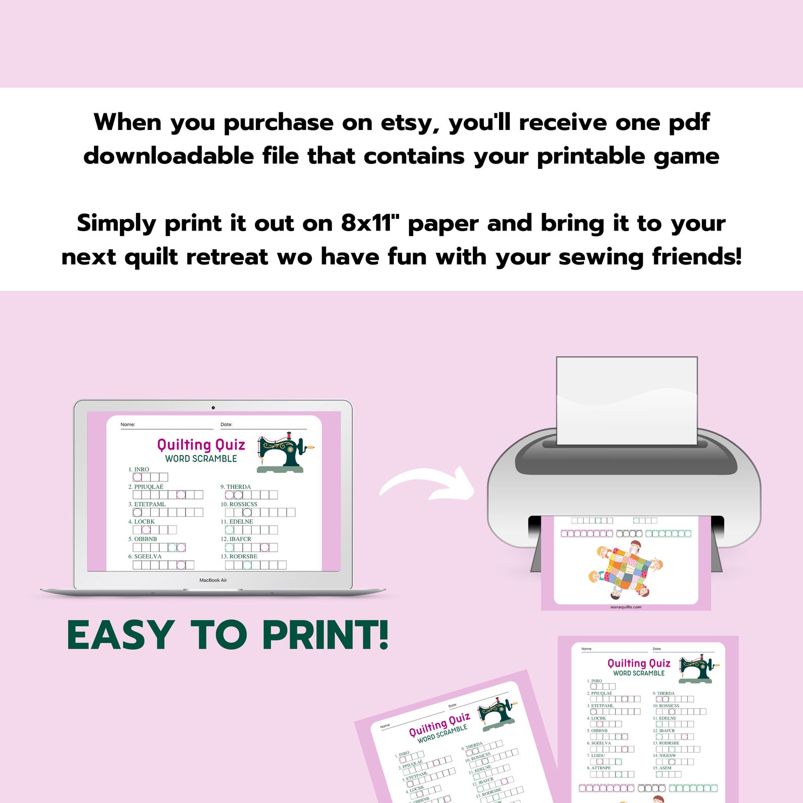 Quilting Word Scramble, Easy Sewing Game, Quilting Printable, Activity ...