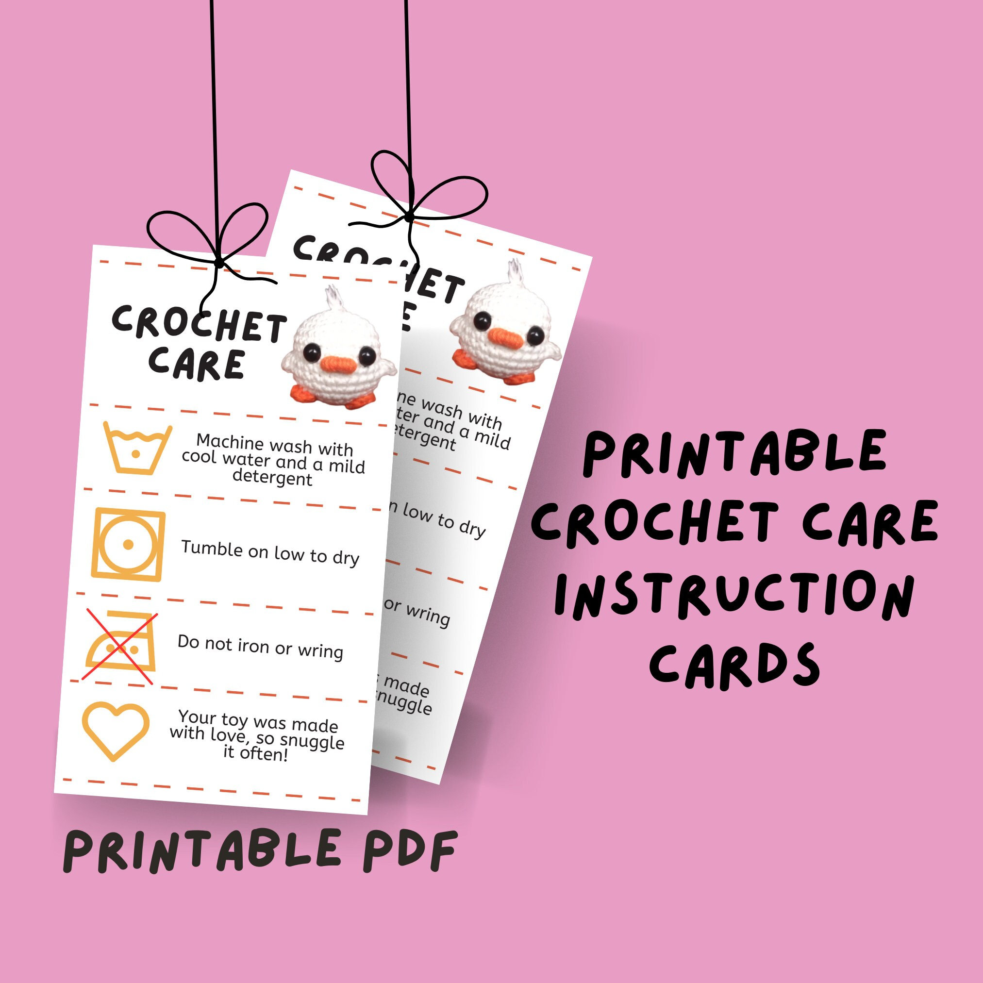 Amigurumi Care Card, Printable Crochet Label, Yarn Washing Instructions ...