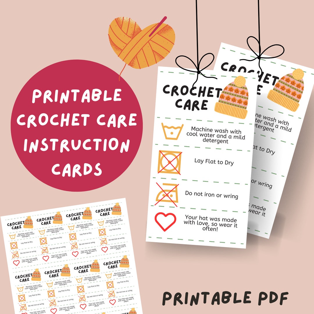 Crochet Care Card, Printable Care Label, Yarn Washing Instructions ...