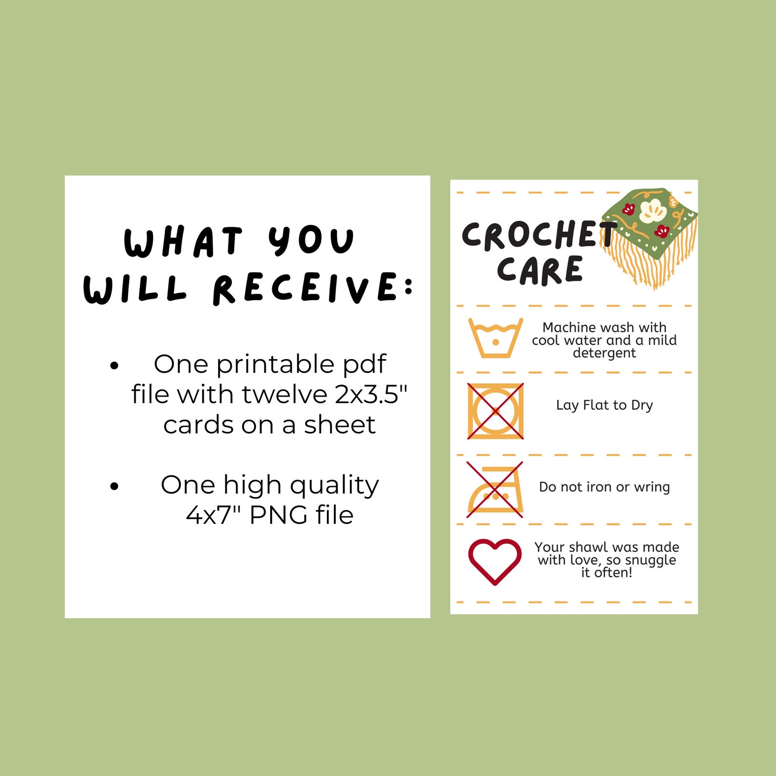 Crochet Care Card, Printable Care Label, Yarn Washing Instructions ...