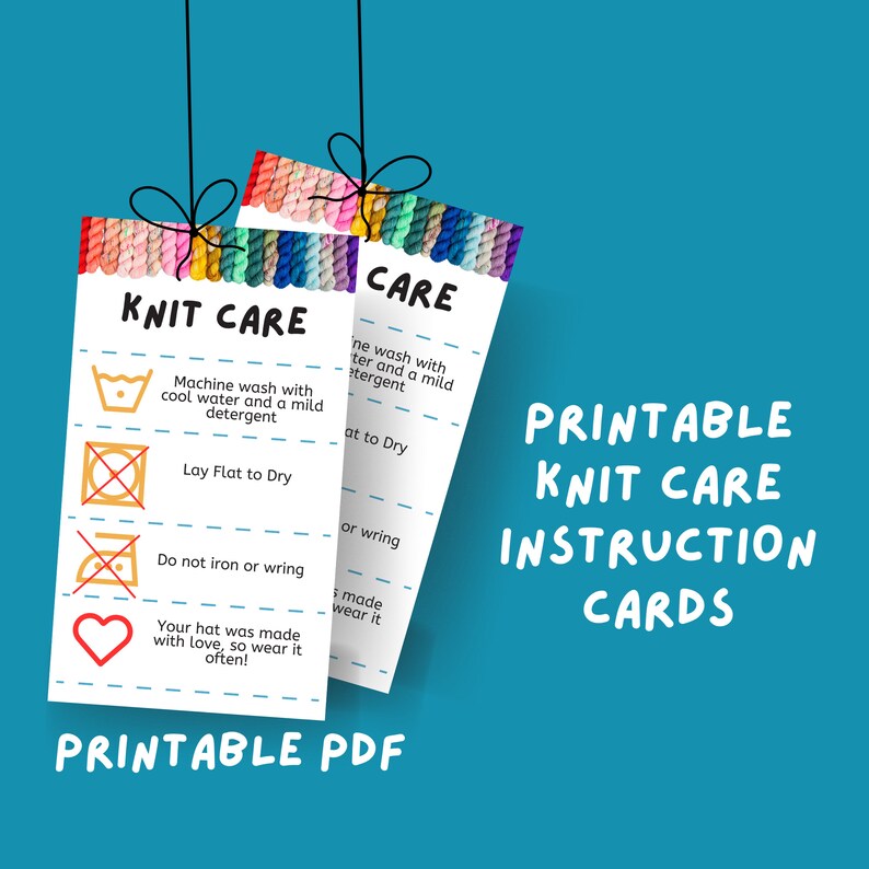 Rainbow Knit Care Card, Printable Care Label, Yarn Washing Instructions ...