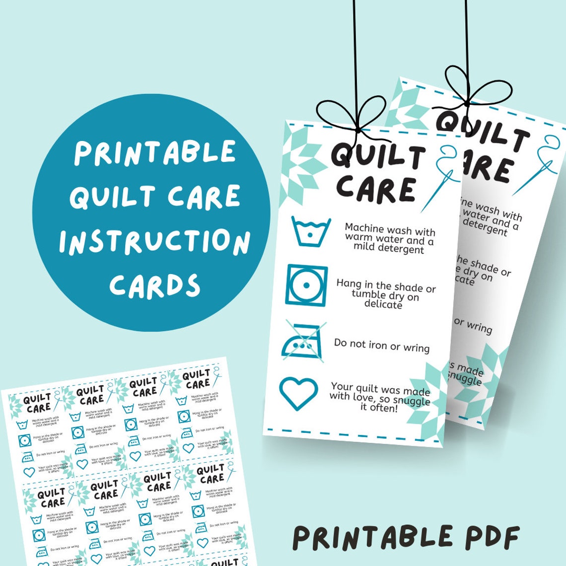 Printable Care Cards, Quilt Care Instructions, Editable Handmade Care ...