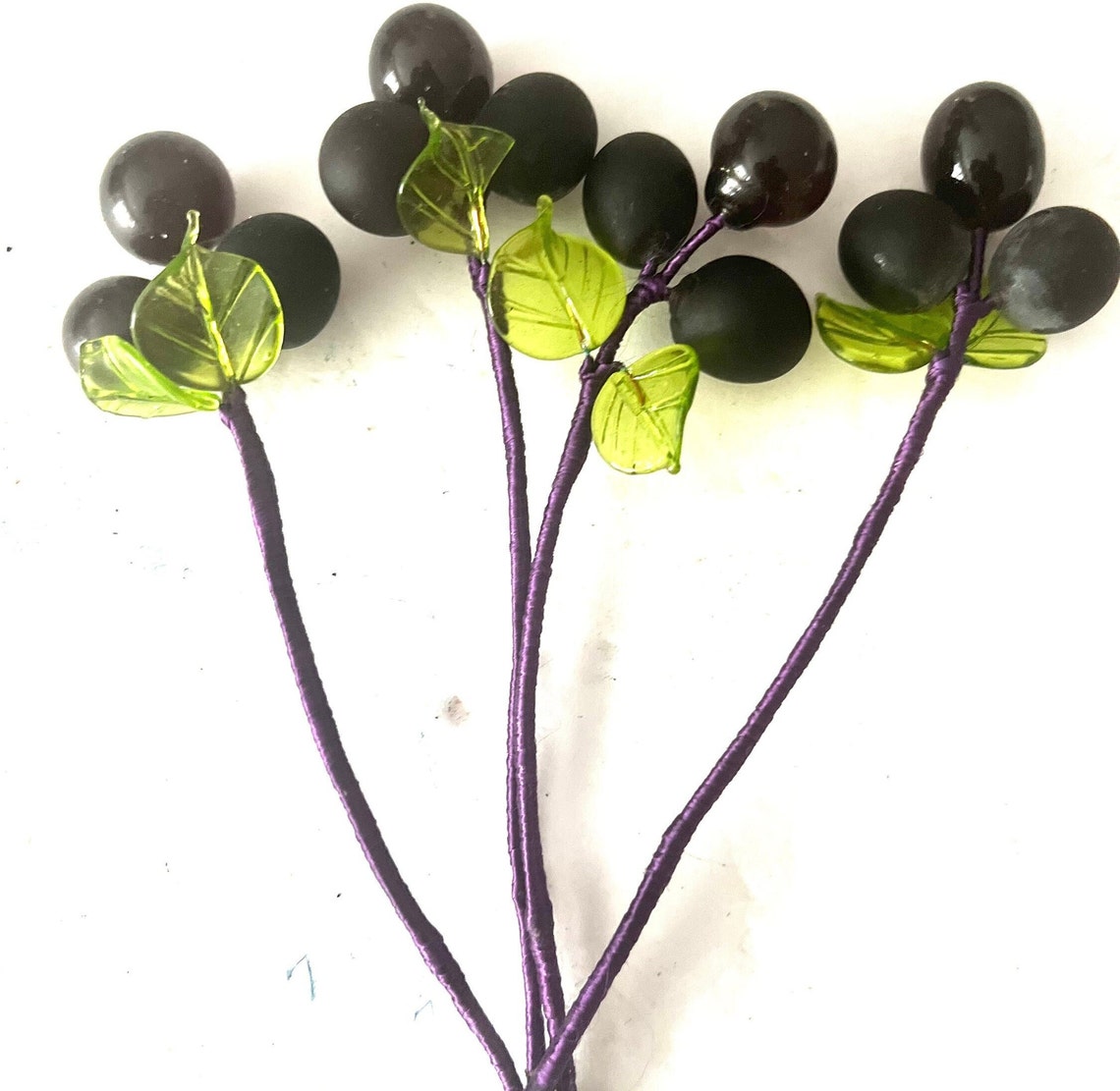 Mid Century Hand Blown Glass Flowers, Cluster Flowers, Glass Stems, Set ...