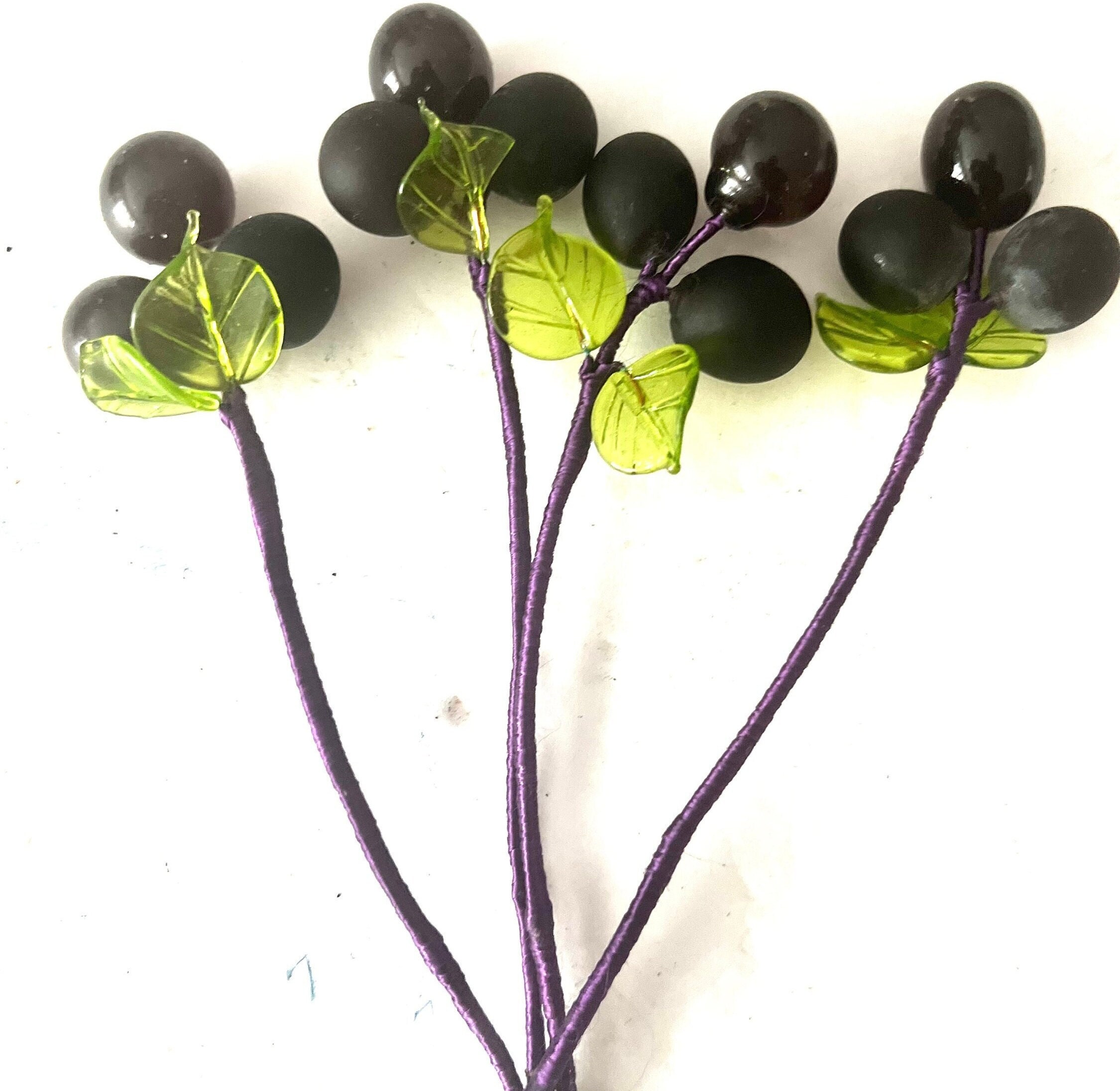 Mid Century Hand Blown Glass Flowers, Cluster Flowers, Glass Stems, Set ...