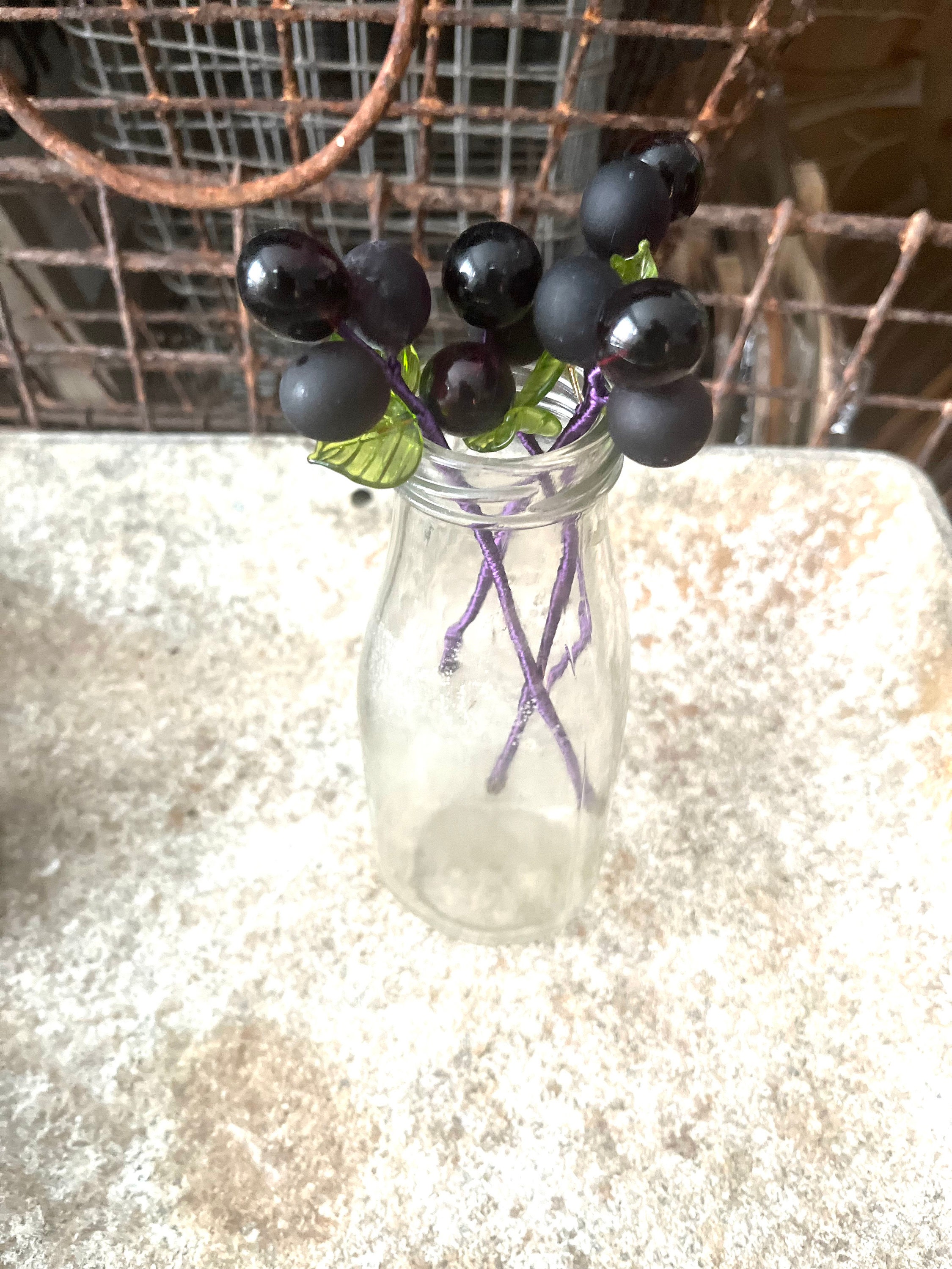 Mid Century Hand Blown Glass Flowers, Cluster Flowers, Glass Stems, Set ...