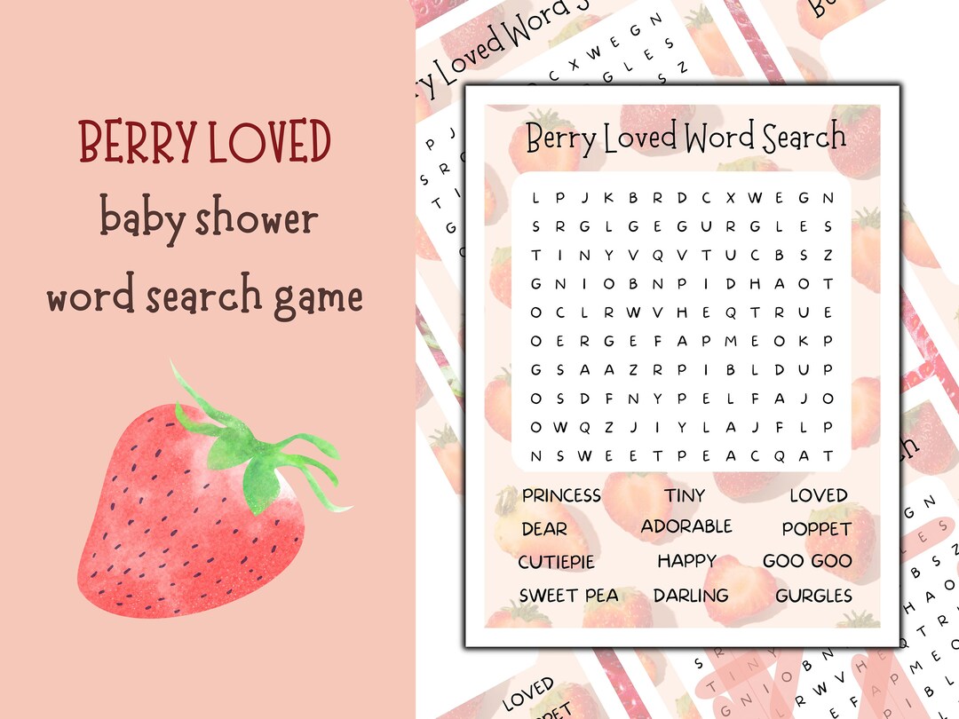 Berry Loved Word Search Baby Shower Game Strawberry Baby - Etsy UK