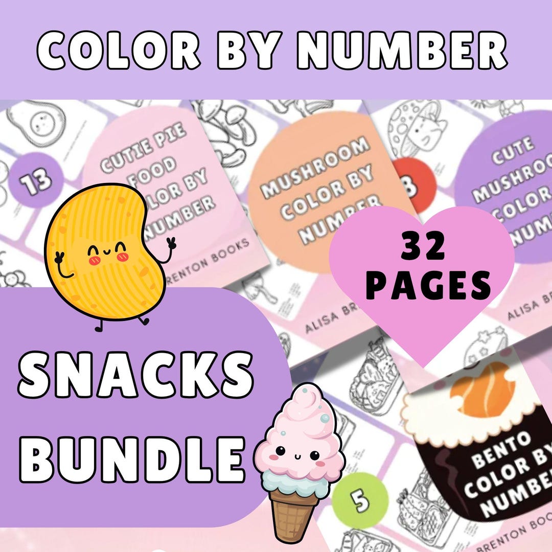 Color by Number Snacks Bundle | 32 Color by Number Pages | Printable ...