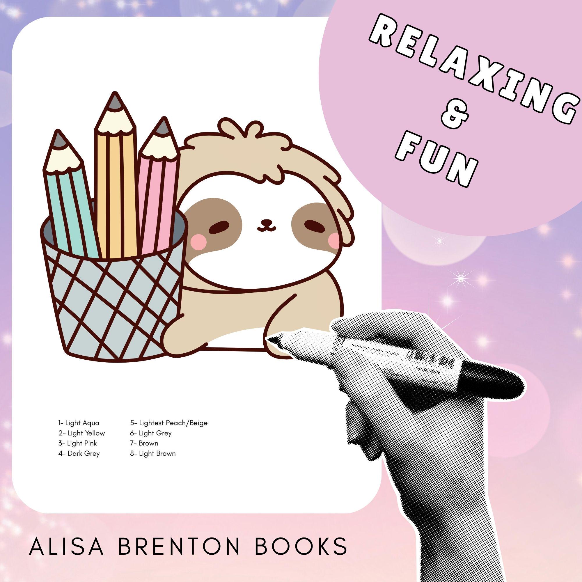 Kawaii Sloth Color by Number | 10 Printable Coloring Pages (digital ...