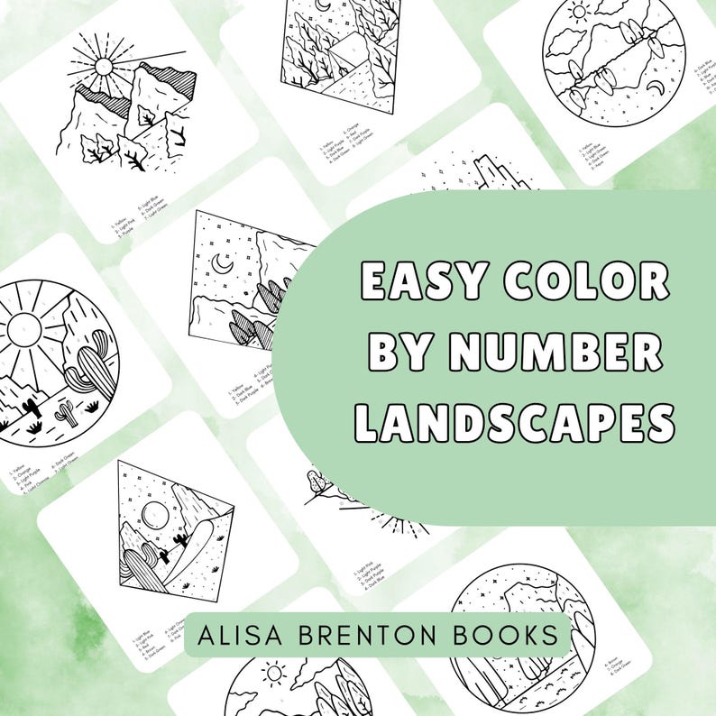 Color by Number | Easy Landscapes | 12 Digital Coloring Pages ...