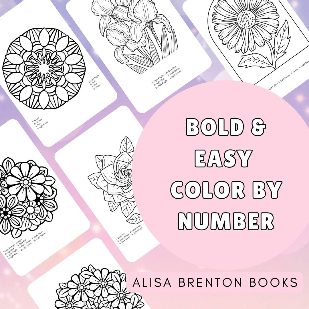 Color by Number | Easy Florals | 6 Coloring Pages | Digital Download - Etsy