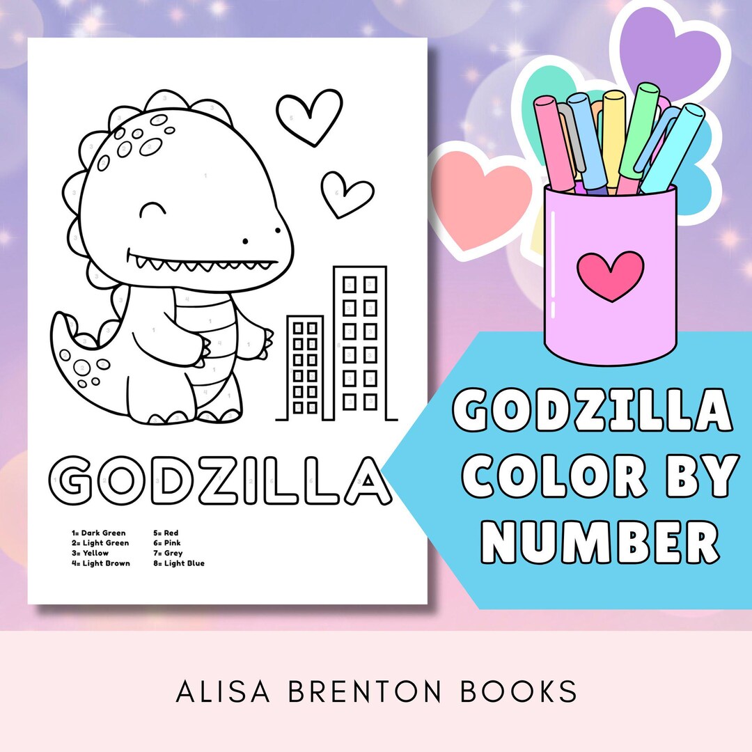 Cute Godzilla Color by Number Sheet | Kawaii Color by Number Page ...