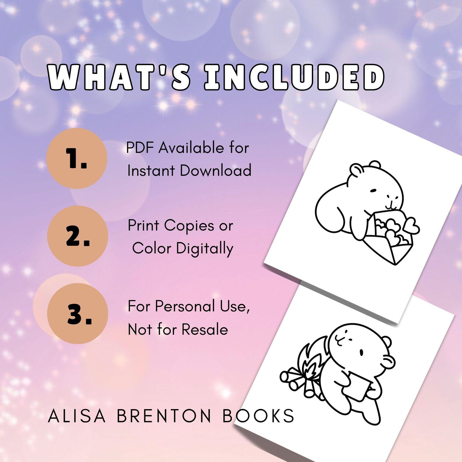 Capybara | Bold and Easy Coloring | 10 Cute Coloring Pages | Instant ...