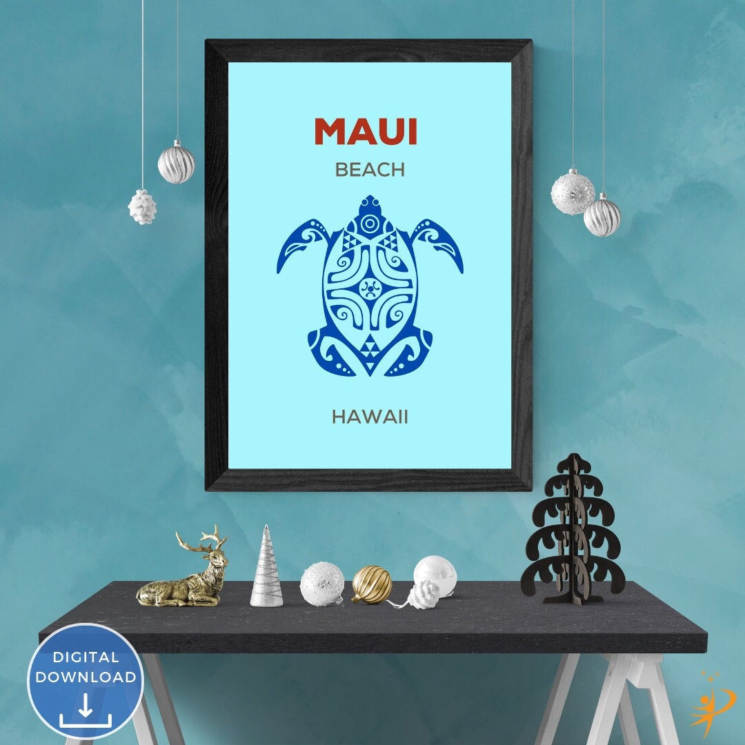 MAUI Sea Turtle Travel Poster 11x14inch Digital Prints for Preppy Room ...