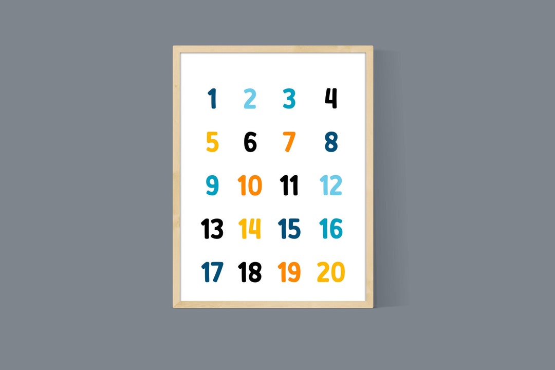 Numbers Poster 1-20 Printable Numbers School Print Wall Art Educational ...