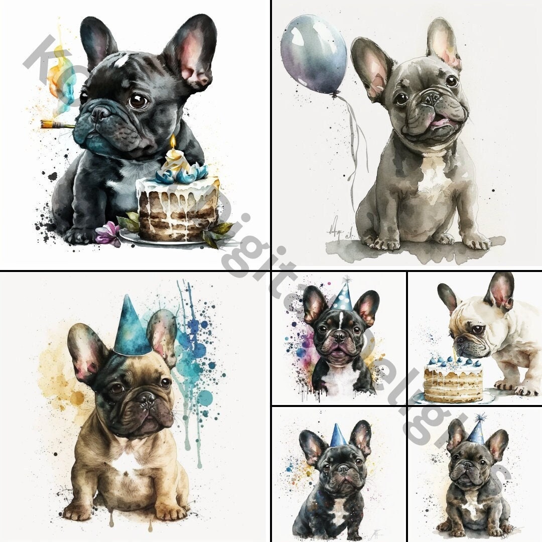 Watercolor, Frenchie, French Bulldog Clip Art, Happy Birthday, PNG ...