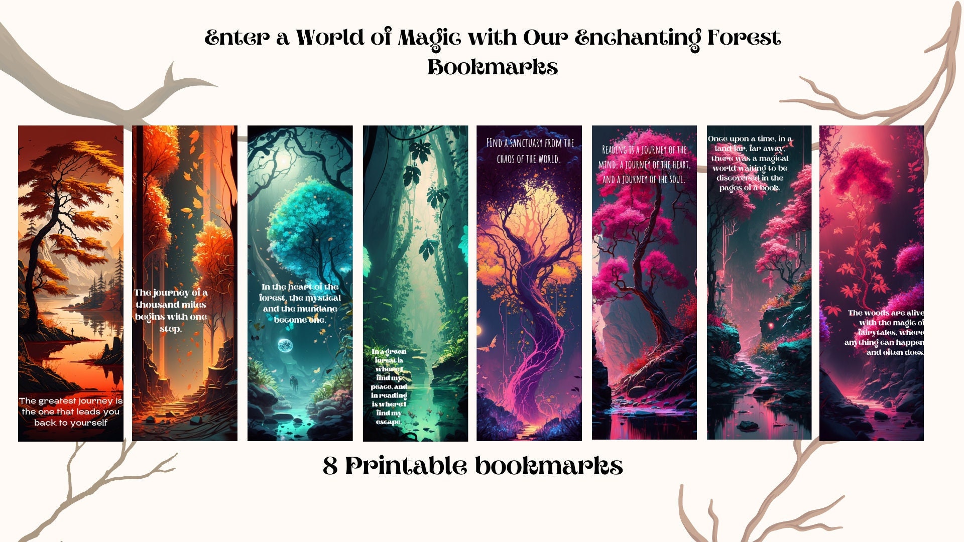 Enchanting Printable, Digital Forest Theme Bookmarks With Inspirational ...