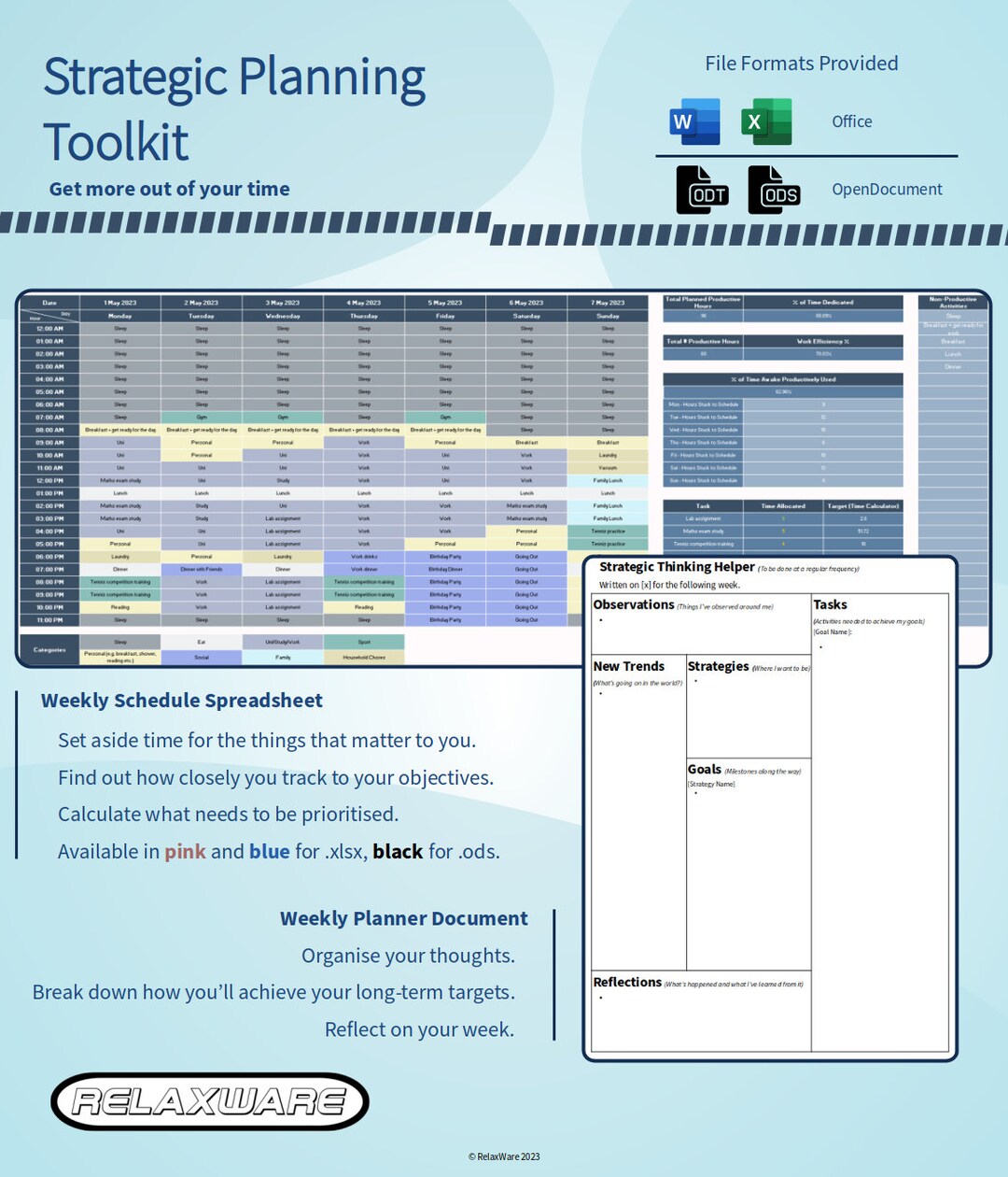 Personal Weekly Planning Toolkit - Smart Scheduling Spreadsheet and Planning Document | Office ...